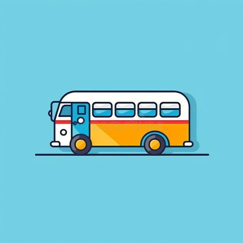 Minimalist Comic-Style Flat Design Icon of a Decorated Bus for Logos ...