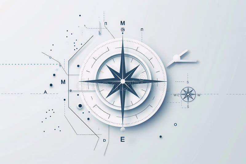Minimalist Compass Illustration with Clear Lines on White Background ...