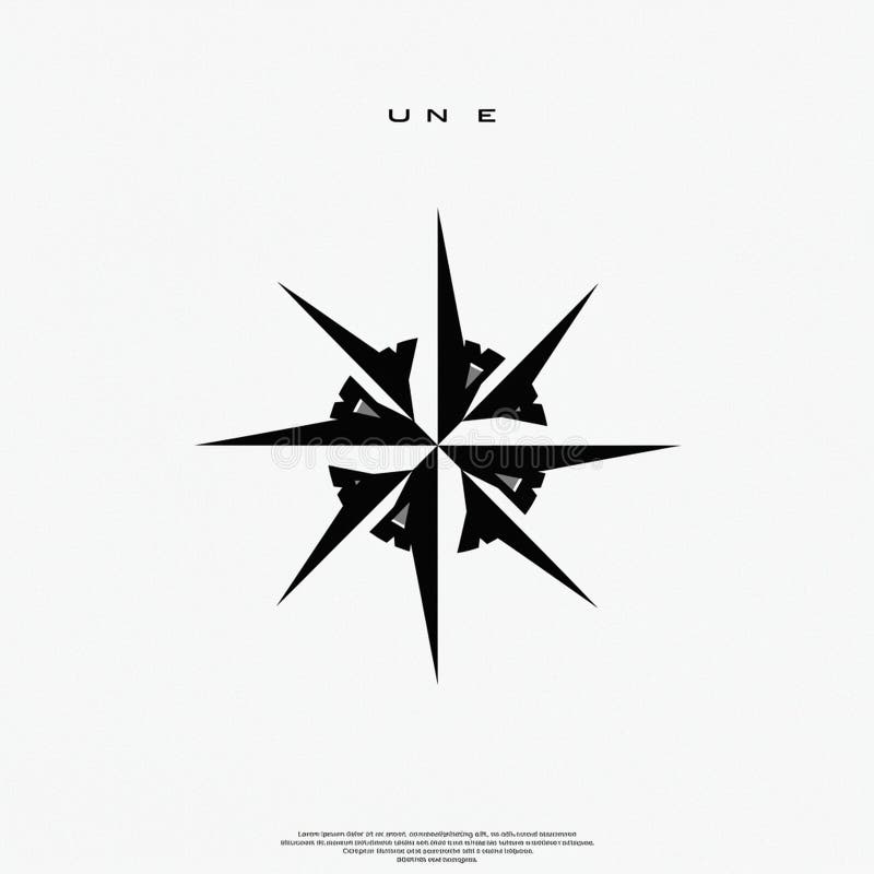 A Minimalist Compass Rose Design in Black and White, Featuring Eight ...