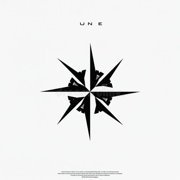 A Minimalist Compass Rose Design in Black and White, Featuring Eight ...