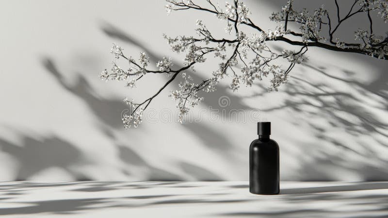 Minimalist Composition with Black Bottle and Floral Branch Shadows ...