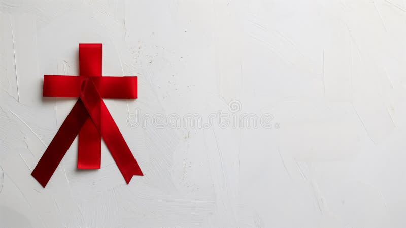 Minimalist Composition of a Bold Red Ribbon Shaped into a Cross on a ...