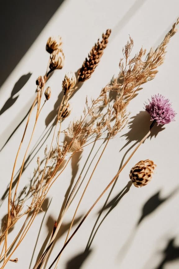 Minimalist Composition of Dried Wildflowers on Light Background in ...