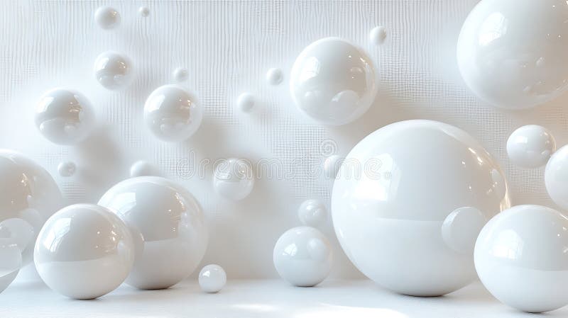 Abstract White Spheres Composition Glossy Balls Minimalist Background ...