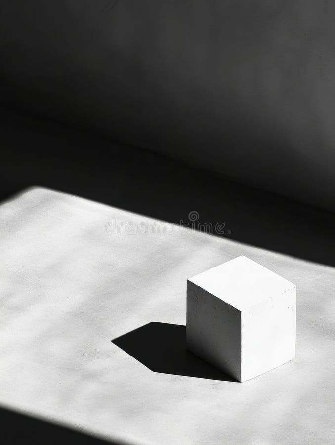 Minimalist Composition Featuring a Bright White Cube in Deep Shadow ...