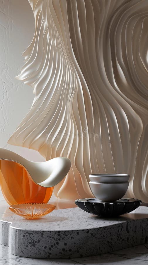 Abstract Still Life with Curved Forms and Ceramic Bowls Stock ...