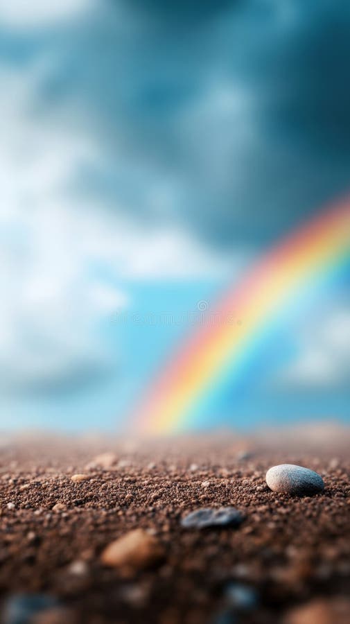 Rainbow Emerging from Clouds on a Blue Background Stock Image - Image ...