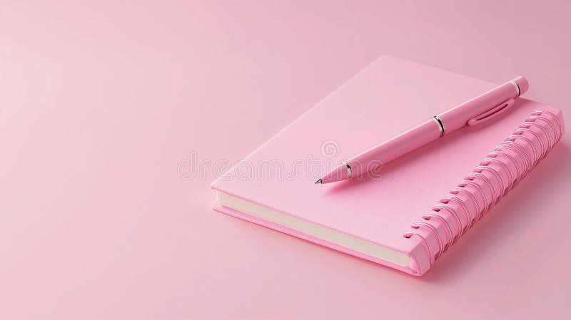 Pink Notebook and Pen on Pastel Background Stock Illustration ...