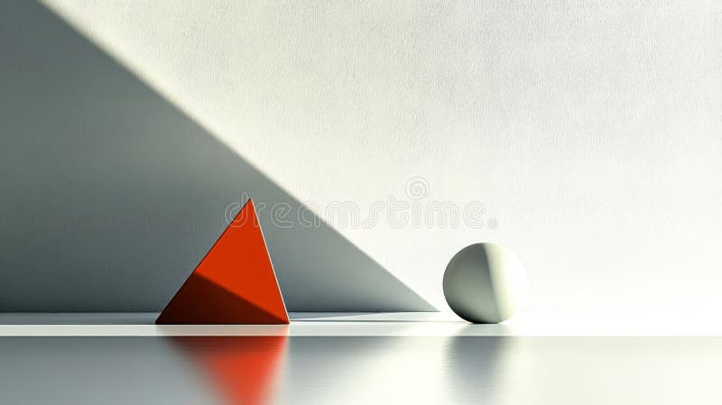 A Minimalist Composition Featuring a Red Pyramid and a White Sphere ...