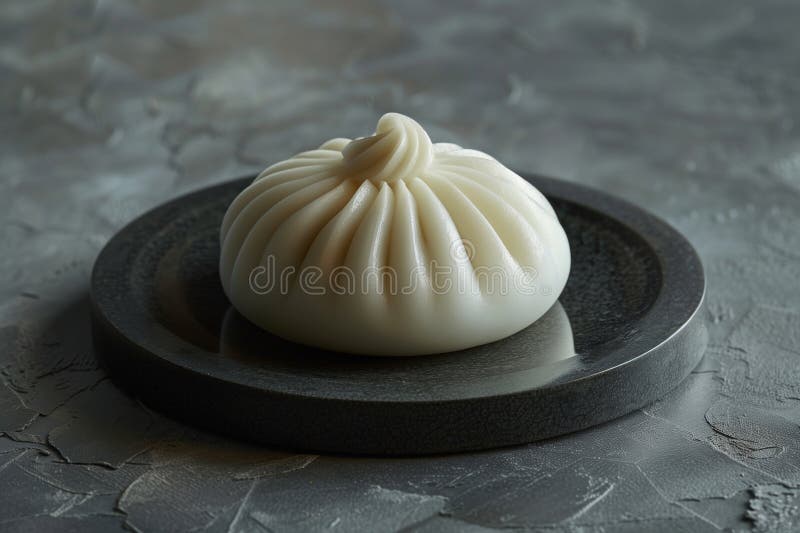 A Minimalist Composition Featuring a Single Steamed Pork Bun on a Dark ...