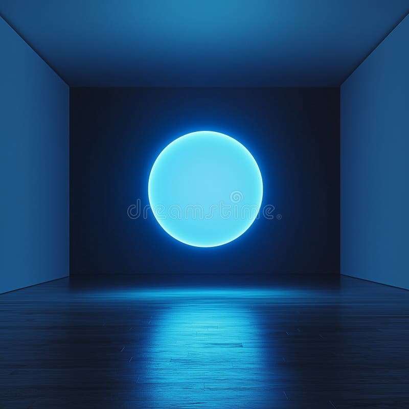 Floating Glowing Blue Orb in Dark Minimalist Room with Surreal ...