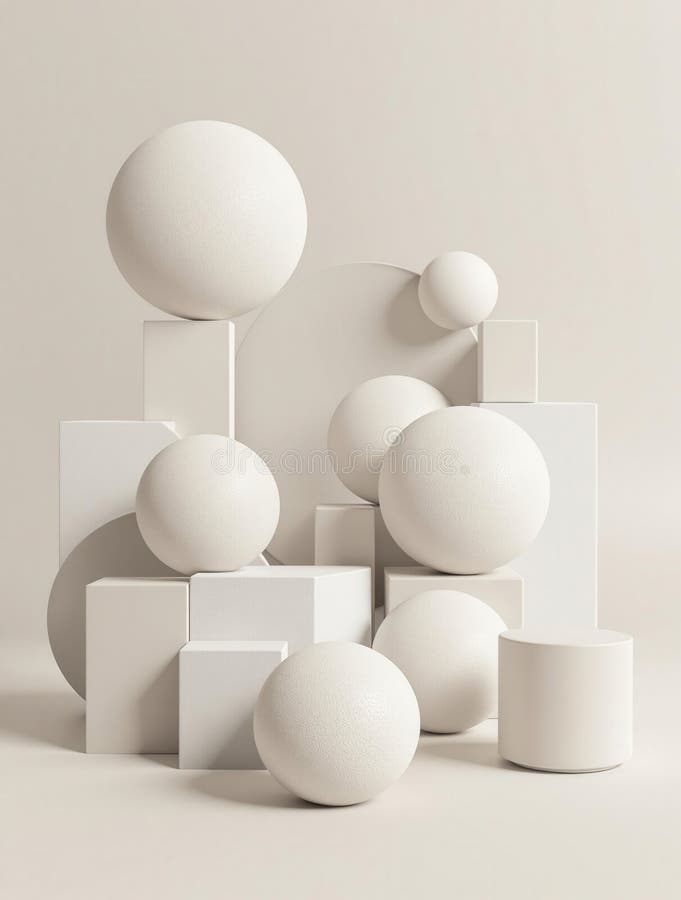 Minimalist Composition with Geometric Shapes: Abstract White Spheres ...