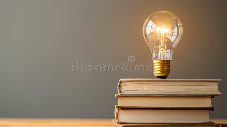 A Minimalist Composition of a Light Bulb Resting on a Stack Stock ...