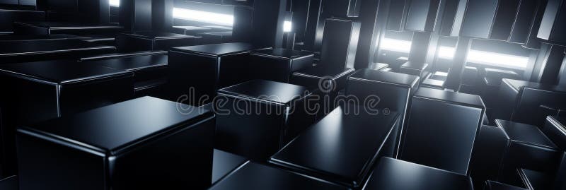 Minimalist Composition of Matte Black Blocks Intersecting with Polished ...