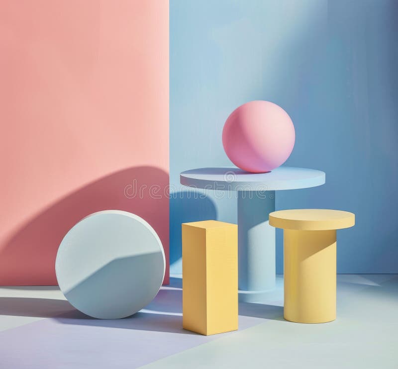 Minimalist Composition of Pastel Colored Geometric Shapes in Soft ...