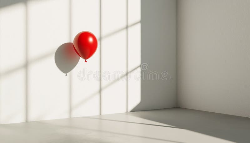 Minimalist Composition of Red Balloon Floating in White Room, Casting ...