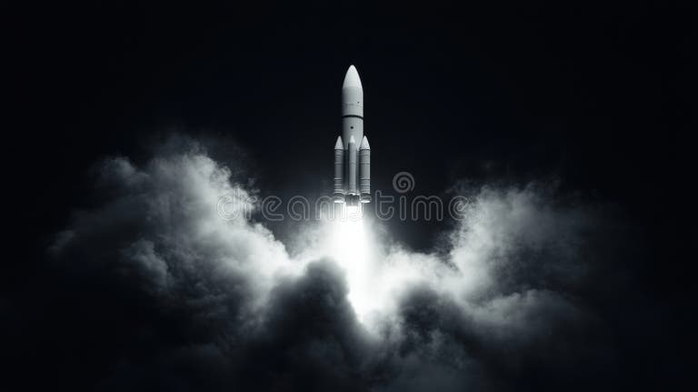 Minimalist Composition of a Rocket Launch with Dramatic Lighting Stock ...