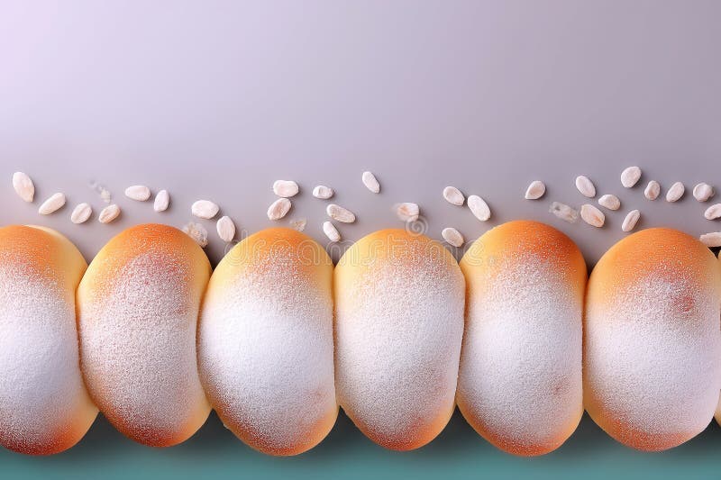 Minimalist Composition Showcasing Sugar-dusted Mini Buns Lined Up on a ...