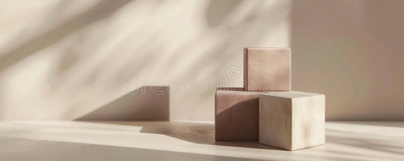 Minimalist Composition of Three Cubes with Soft Shadows and Earth Tones ...