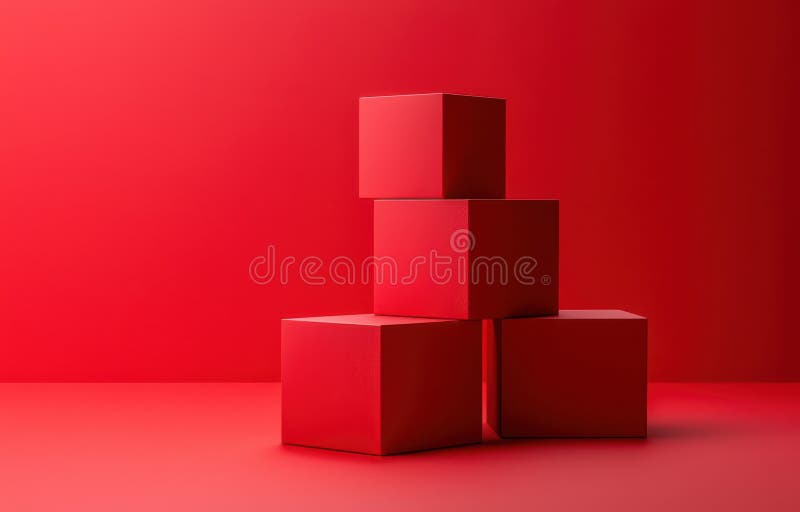 Minimalist Composition of Three Red Cubes Stacked on a Vibrant Red ...