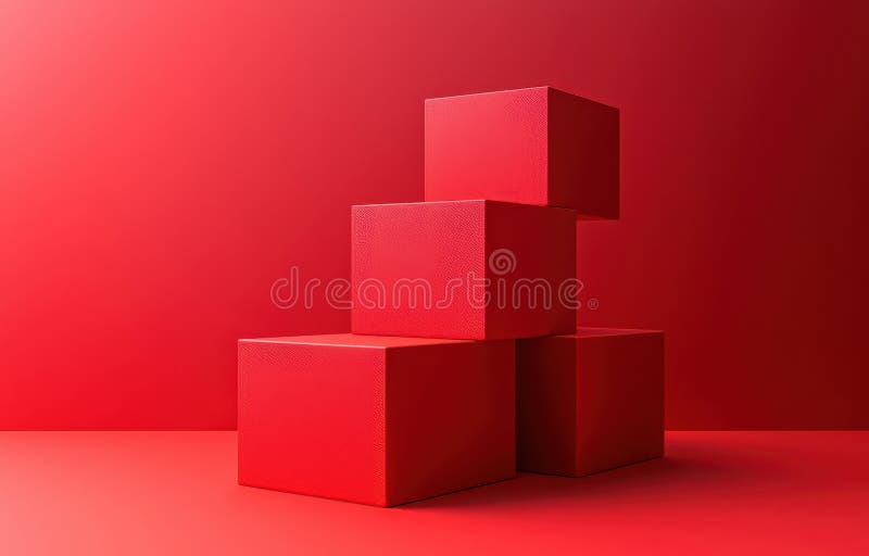 Minimalist Composition of Three Red Cubes Stacked on a Vibrant Red ...