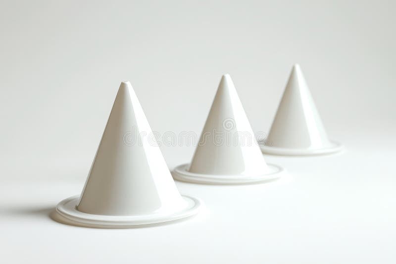 Minimalist Composition of Three White Geometric Cones on a Clean ...
