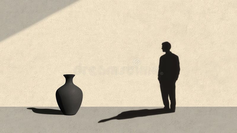Minimalist Composition of a Vase Casting Shadow in an Artistic Setting ...