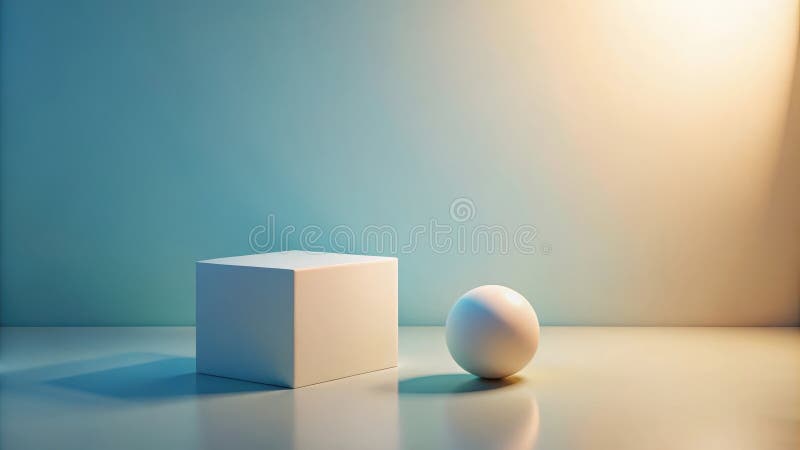 Minimalist Composition White Cube and Sphere on a Light Blue Surface ...