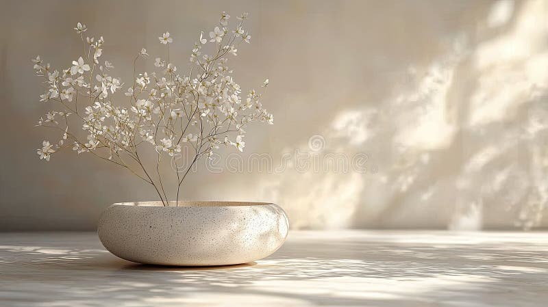 Minimalist Composition with White Flowers and Pot in Sunlight Stock ...