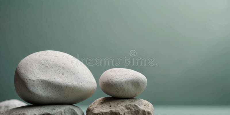 Minimalist Composition of a White Rock on Pastel Green Background ...