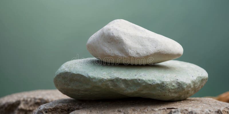 Minimalist Composition of a White Rock on Pastel Green Background ...