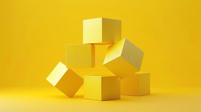 Minimalist Composition of Yellow Cubes 3d Rendering Image, Ai Generated ...