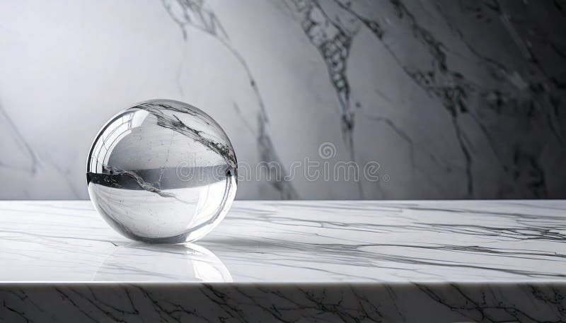 Minimalist Concept of a Glass Sphere on a White Marble Table, AF Stock ...