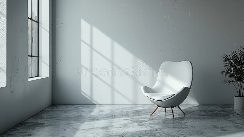 Minimalist Concept: a Single Chair in a White Concrete Room Offering ...
