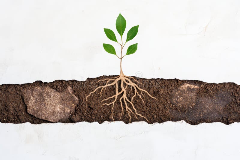 Minimalist Concept Tree Visible Roots Growing Soil White Background ...