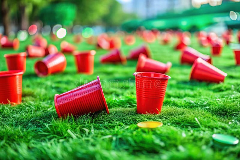 Minimalist Concert Waste Red Trash on Green Grass a Visual Commentary ...