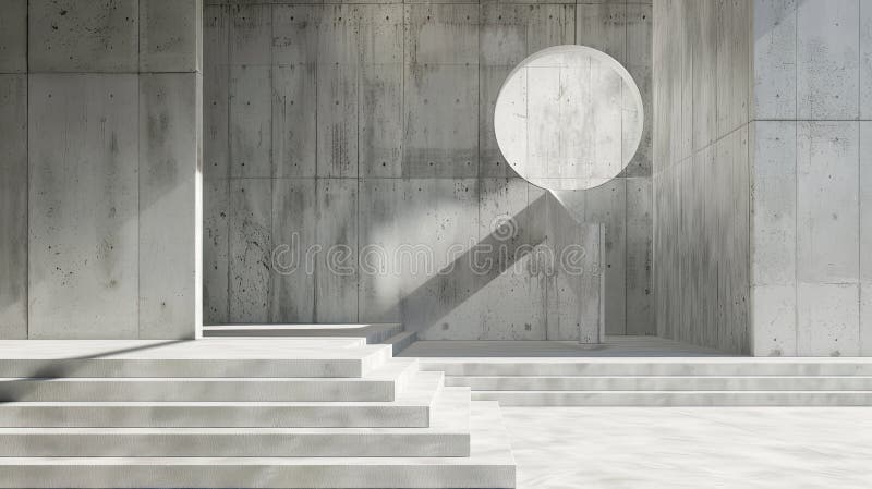 Minimalist Concrete Architecture with Circular Opening and Steps Stock ...