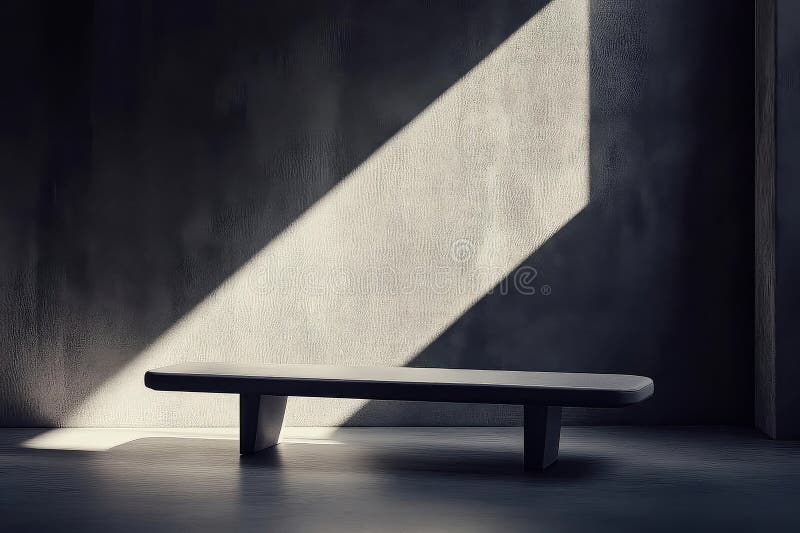 Minimalist Concrete Bench with Light and Shadow in Empty Room, Modern ...