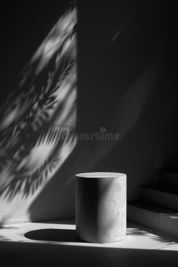 Minimalist Concrete Cylinder in Sunlit Room with Dramatic Shadows and ...
