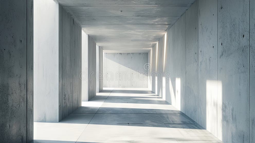 Minimalist Concrete Hallway with Smooth Surfaces and Geometric Light ...
