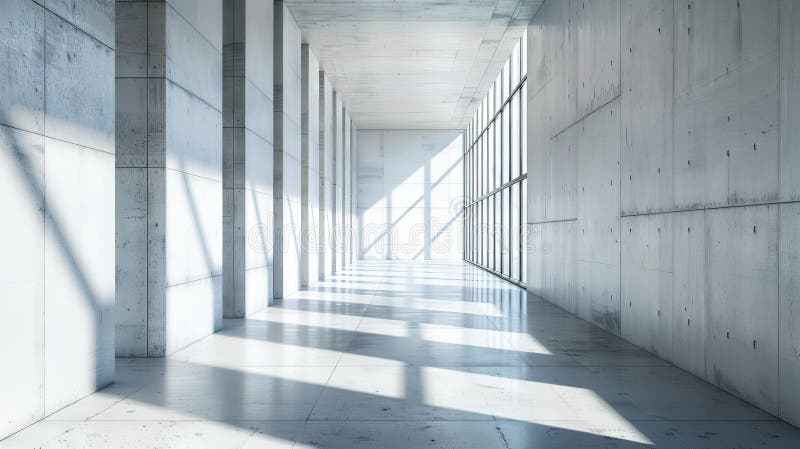 Minimalist Concrete Hallway with Sunlit Patterns and Smooth Surfaces ...