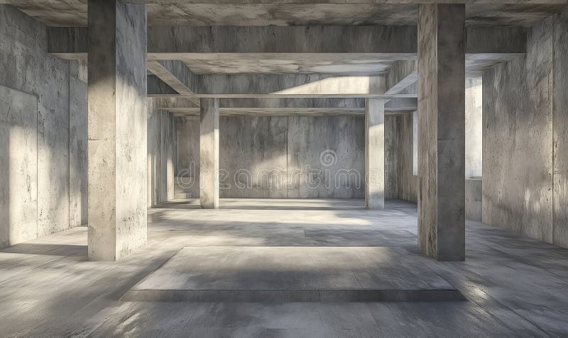 Minimalist Concrete Interior Space with Natural Light, Showcasing ...