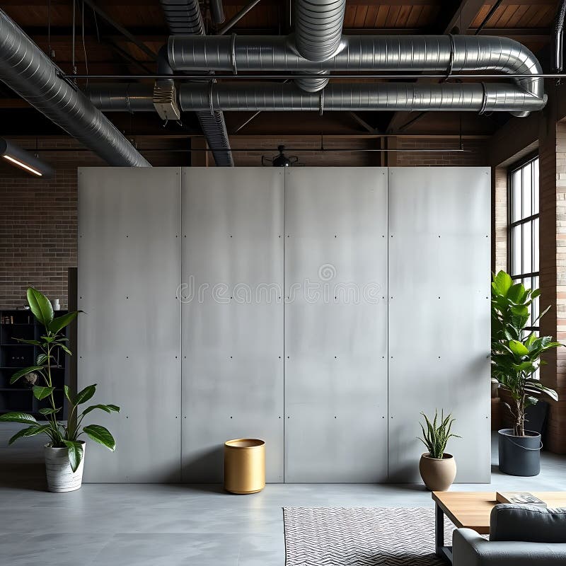 A Minimalist Concrete Partition Screen in an Industrial Style Loft with ...