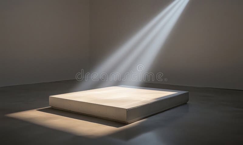 Minimalist Concrete Platform Illuminated by Beams of Light in a Gallery ...