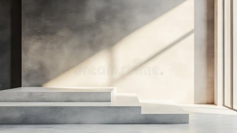 Minimalist Concrete Platform with Sunlight Shadows Stock Illustration ...
