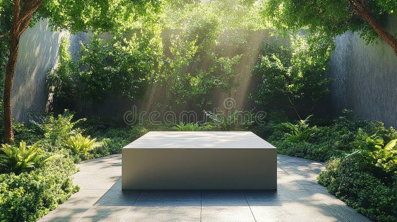 Minimalist Concrete Platform Surrounded by Lush Greenery, Peaceful ...