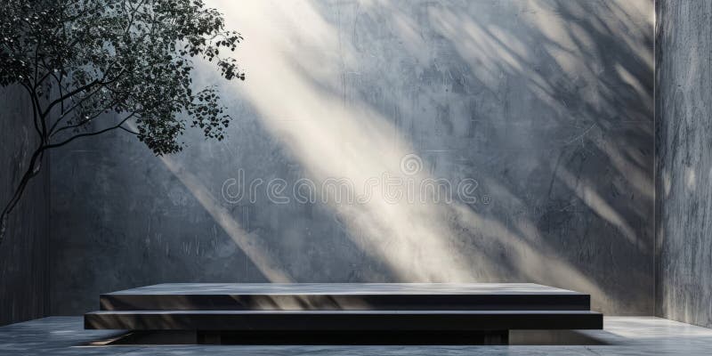 Minimalist Concrete Platform with Tree and Sunlight in Modern Architectural Stock Illustration ...