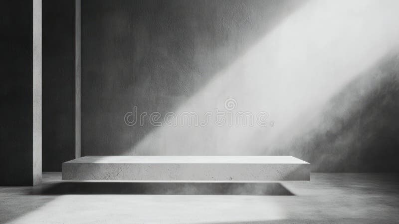 Minimalist Concrete Podium with Sharp Edges in Dimly Lit Space Stock ...
