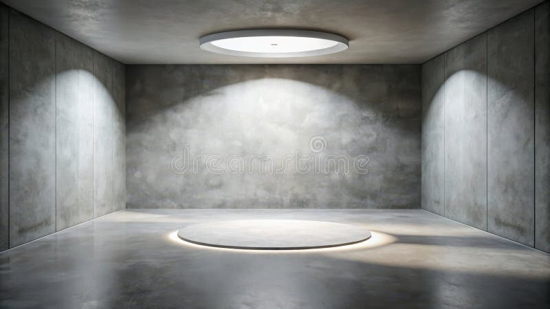 Minimalist Concrete Room with Circular Platform and Overhead Lighting ...
