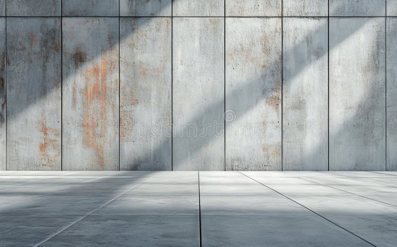 A Minimalist Concrete Room Featuring Soft Gradient Lighting, a Smooth ...